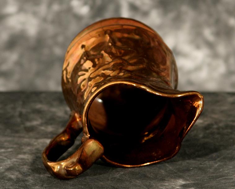 Antique Copper Lusterware Pitcher, relief molding