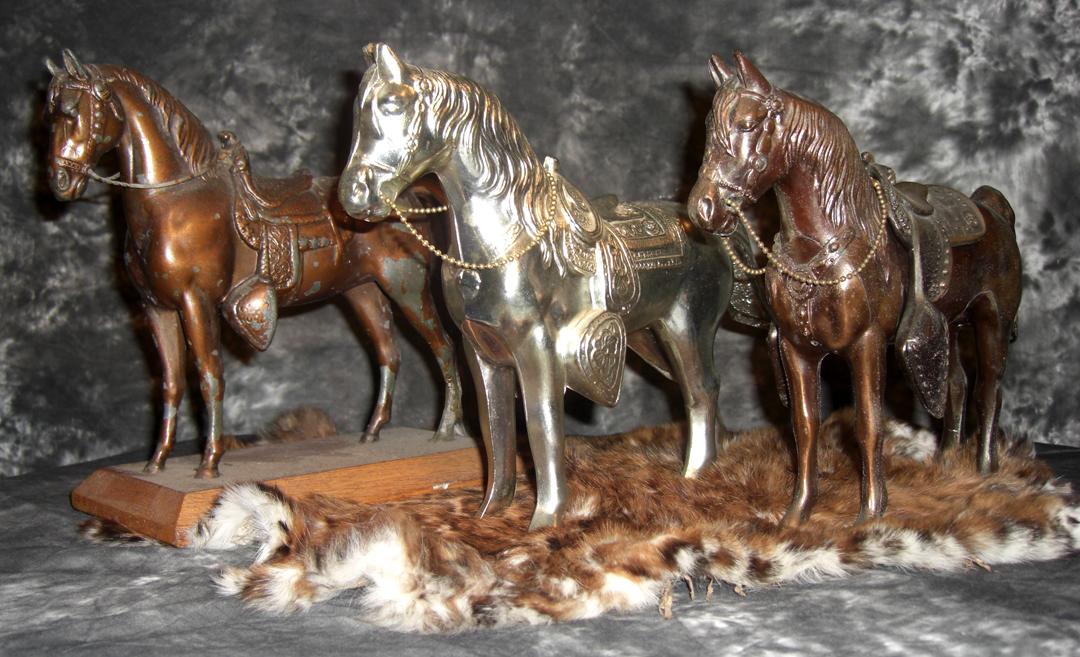 3 Vintage Copper Carnival Horses