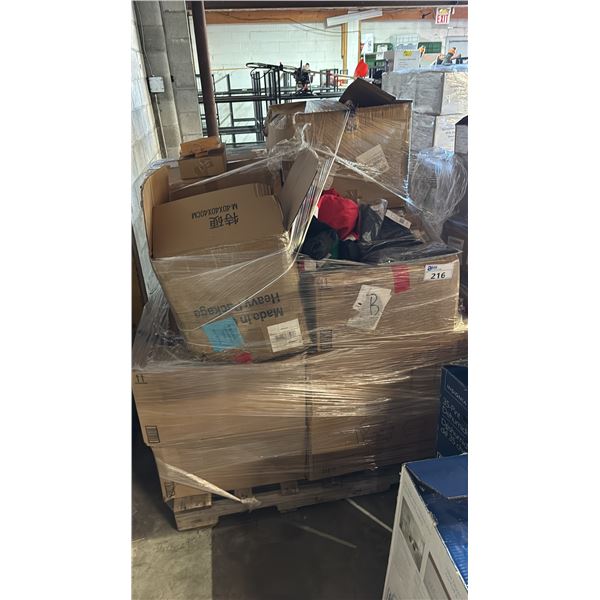 PALLET OF ASSTD. ITEMS: FINGER PUPPETS, MEN'S JACKETS, "BEST MOM ...