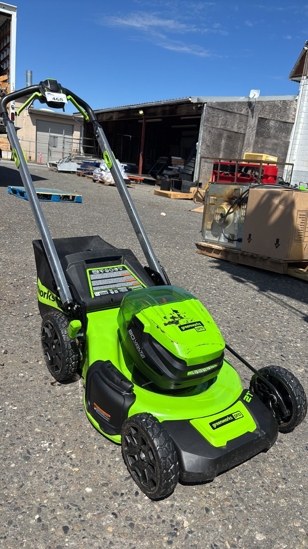 GREENWORKS PRO 80V 21" CORDLESS LAWN MOWER W/GRASS CATCHER BAG *NO ...