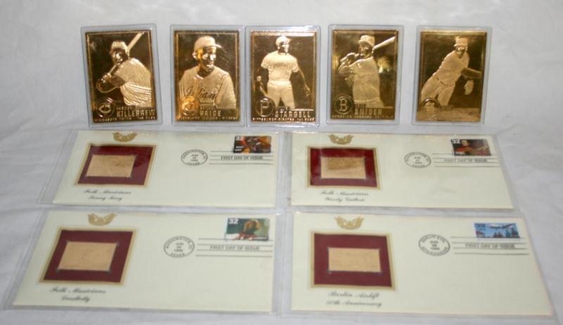 Lot of Gold Plated Baseball Cards & Stamps