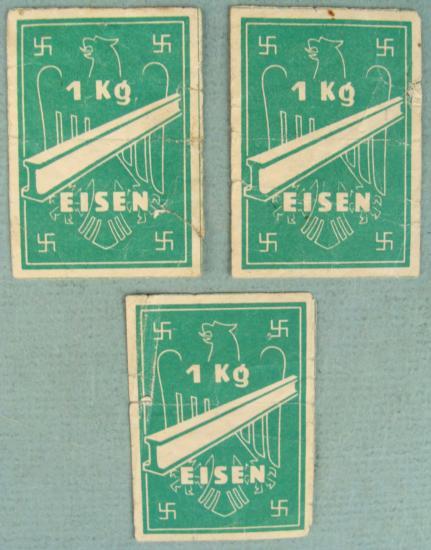 (3) NAZI COUPONS- 1 KG IRON BARTER COUPONS SOVIET UNION