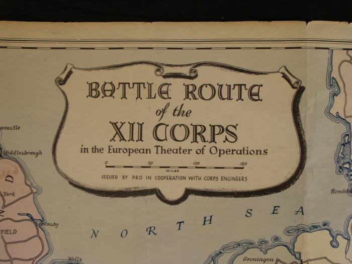 WWII ERA MAP EUROPE 1945 12TH US CORPS BATTLE ROUTE