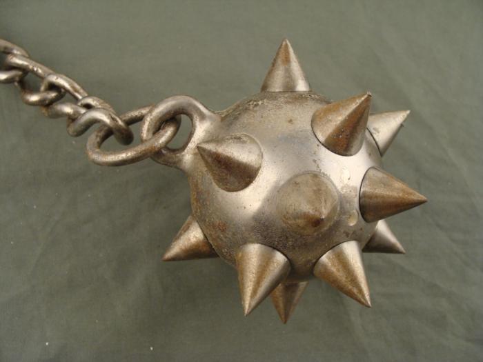 MEDIEVAL FLAIL WITH BALL & SPIKES-WELL MADE-WOOD HANDLE