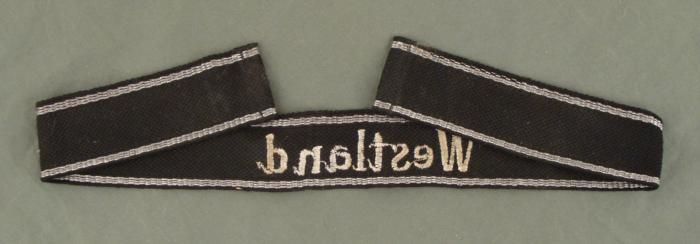 NAZI SS WESTLAND CUFF TITLE W/RZM TAG REPRO