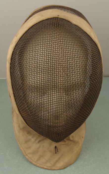 VINTAGE FRENCH FENCING MASK-HEAVY MESH STEEL WIRE & TAN