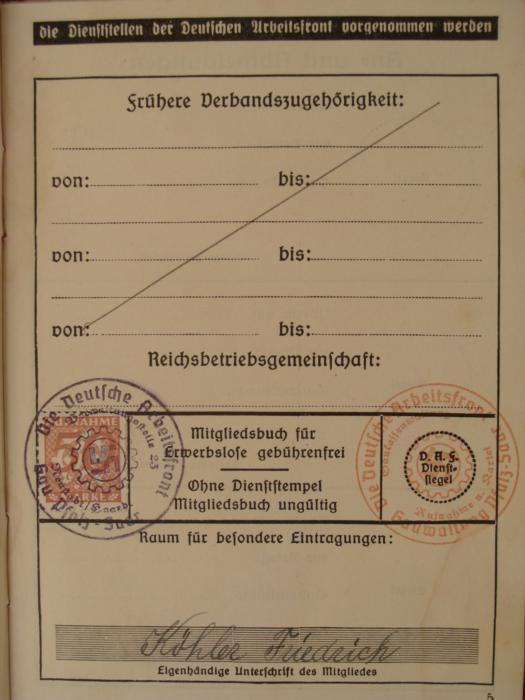 ORIG WWII NAZI DAF DEUTSCHE ARBEITSFRONT ID BOOK + CARD