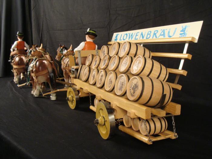 Lowenbrau Steha Vintage Wooden Beer Wagon w/Horses