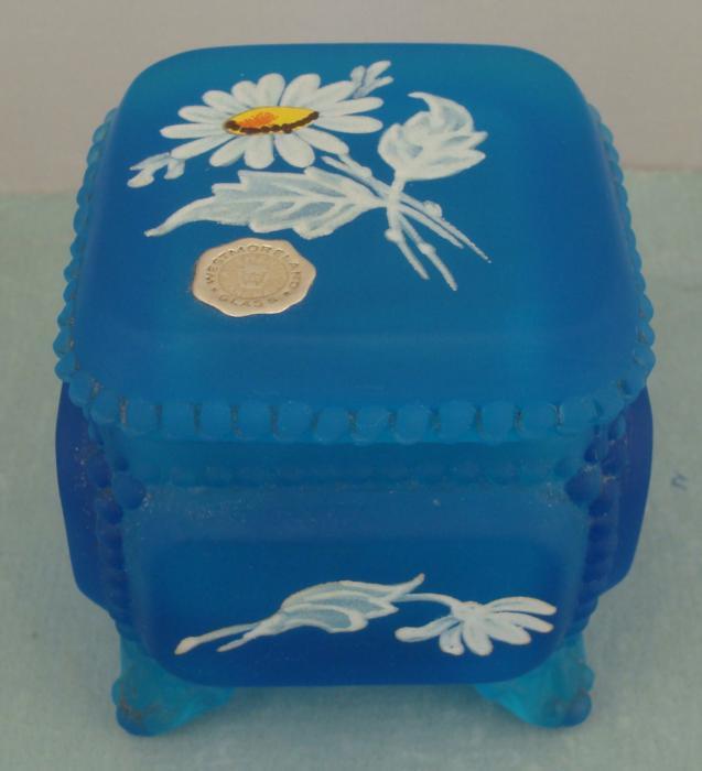 Westmoreland Vintage Handmade Blue Glass Trinket Box