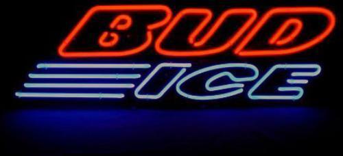 Bud Ice Neon Cool Budweiser Beer Red Blue Bar Sign Box