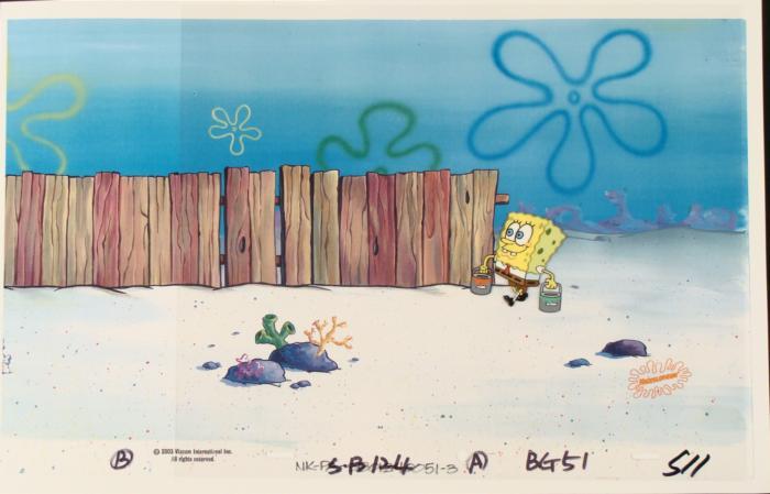 Paint Fence Background Cel Original SpongeBob Animation