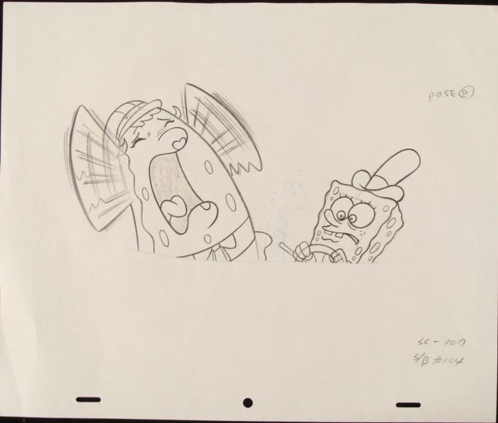 Drawing Original SpongeBob Driving Boat Production Art