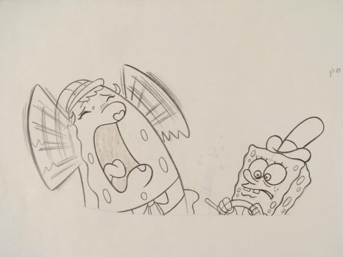 Drawing Original SpongeBob Driving Boat Production Art