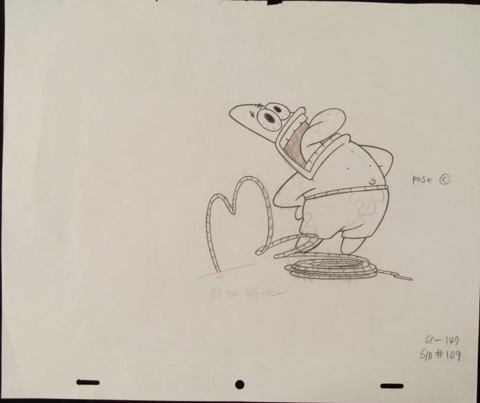 Production Art Drawing Patrick Rope SpongeBob Original