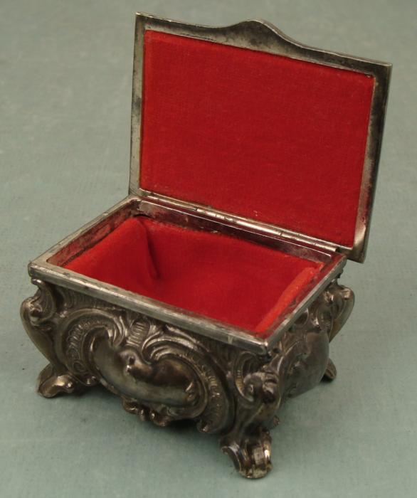Art Nouveau Vintage Small Metal Jewelry Box M Marked