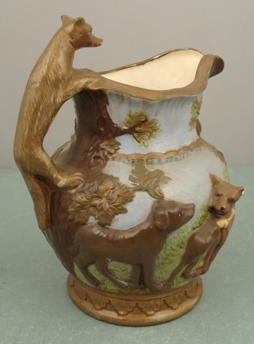 Hand Made Dog Fox Ceramic Pitcher European Folk Art