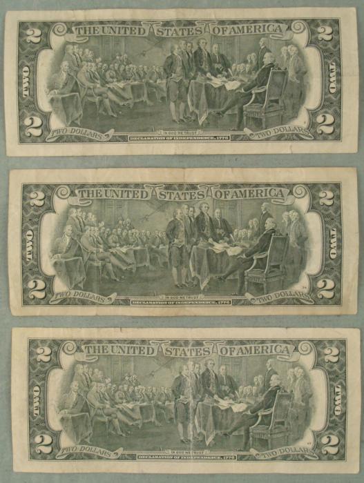 3 1976 Bank Stamped Mutilated $2 Bills Notes