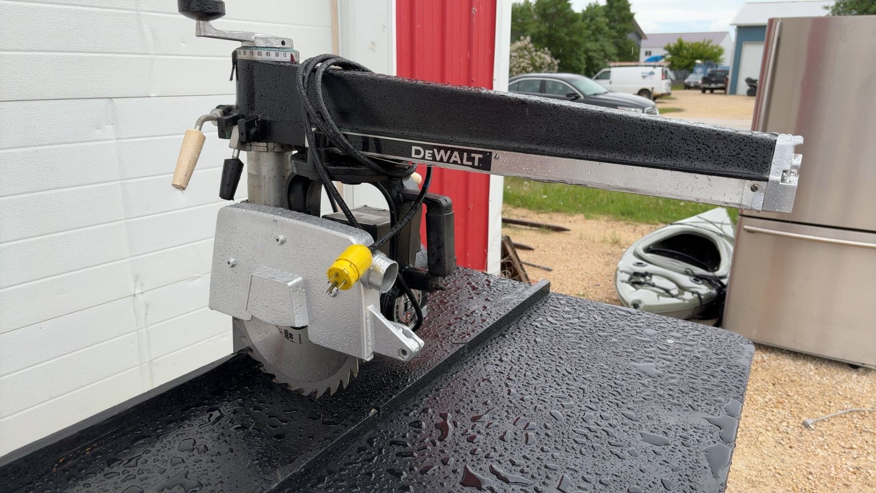 DeWalt Radial Arm Saw Model 7790 on Rolling Steel Stand with Lower Shelf