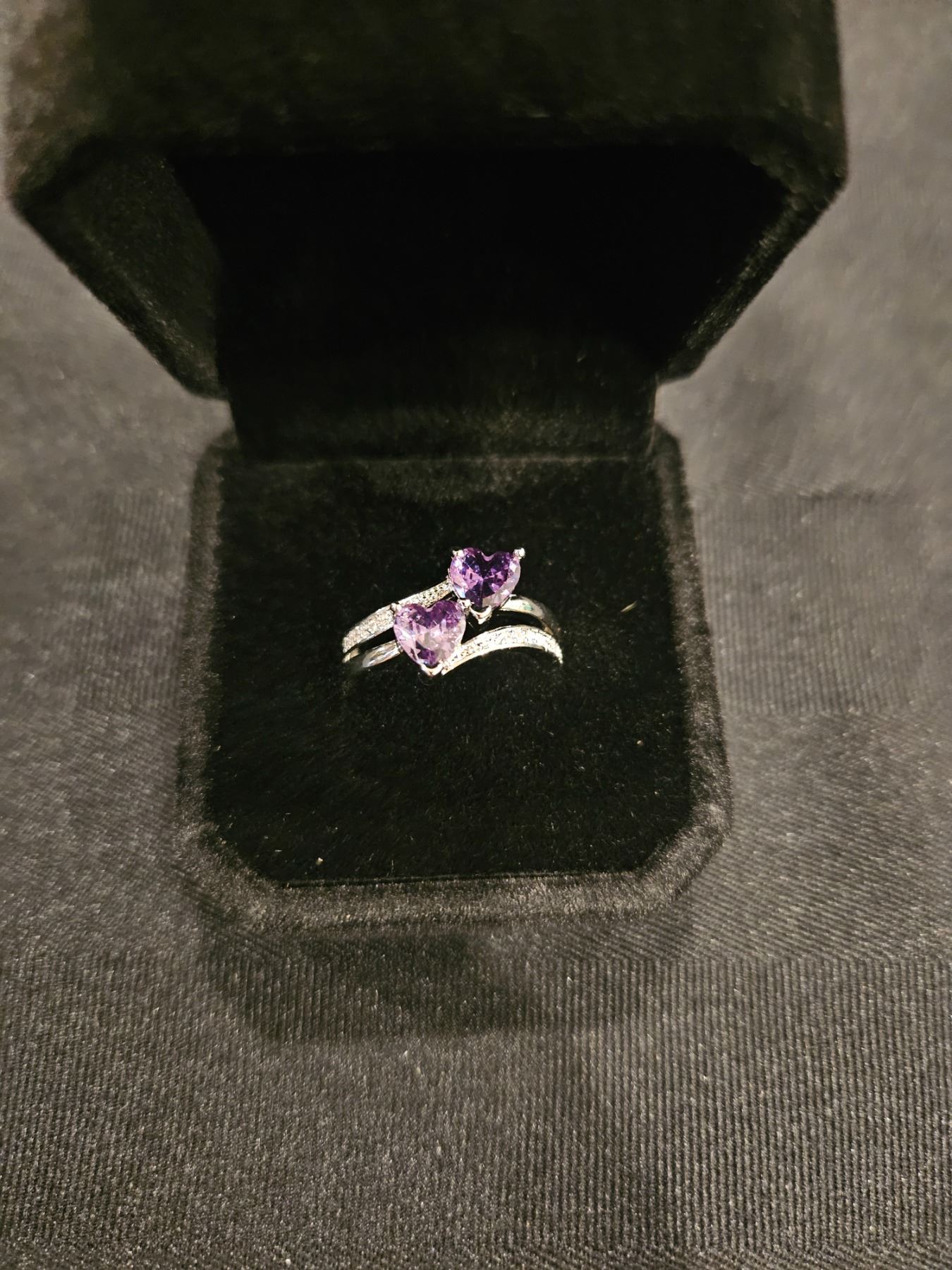 1.0ctw heart cut purple double heart ring - Size 7
