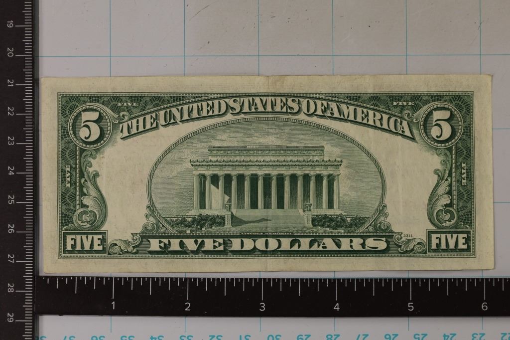 1953 US $5 RED SEAL NOTE. CRISP AU