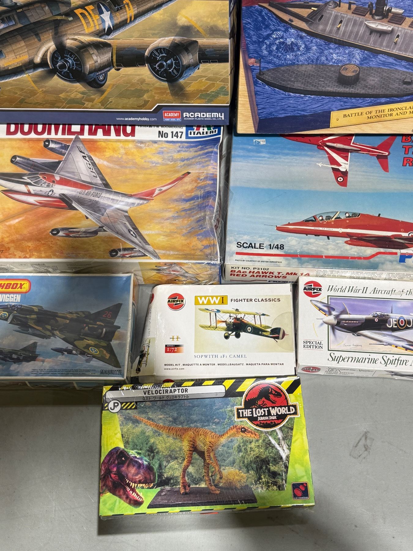 Lot of Assorted Model Kits w/ Military & Jurassic Park