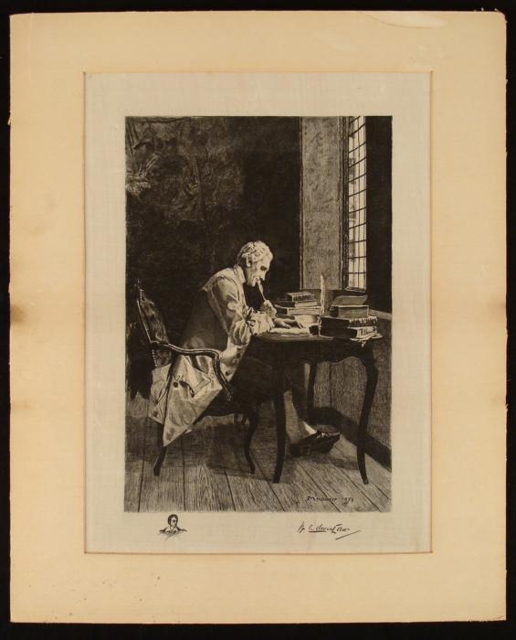 Signed Early 20th C. Etching After Meissonier -Writer