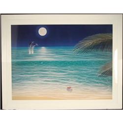Dan Mackin Large Tropical Art Print Moonlit Palms Frmd