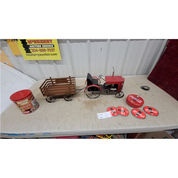 Miniature Vintage-Style Metal Farm Tractor with Wooden Slatted Wagon ...