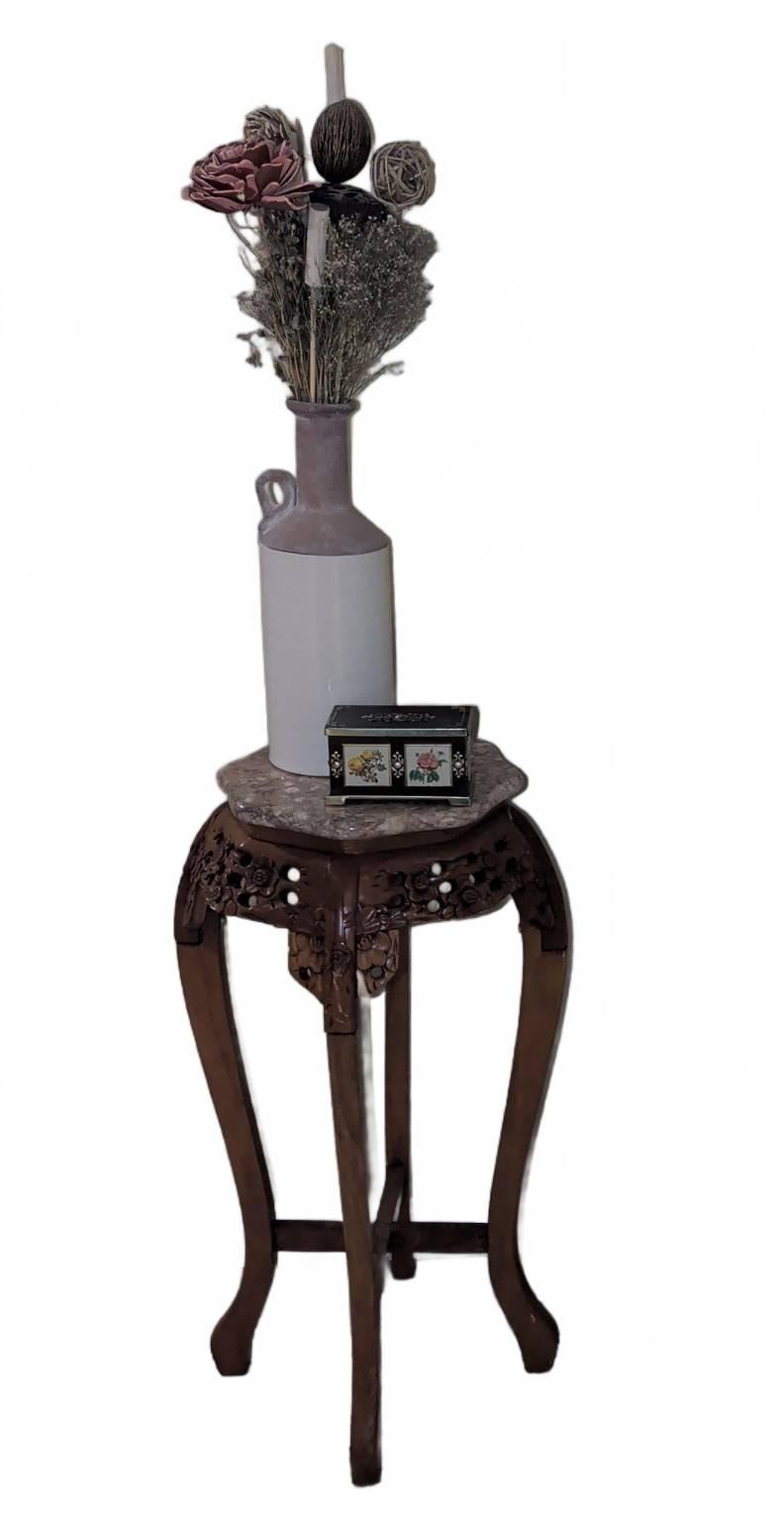 Marble Top Carved Wood Plant Stand - Beck Auctions Inc.
