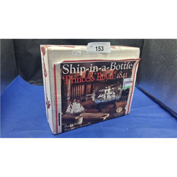 Vintage Ship In A Bottle model in box, builds ship almost 10" long