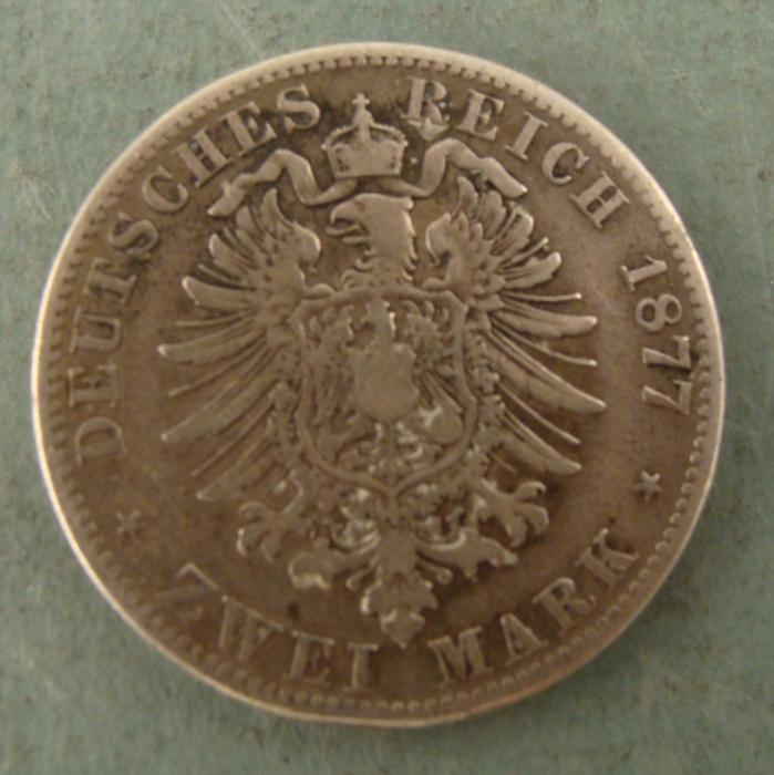 1877 Germany Prussia Silver Coin Zwei Mark