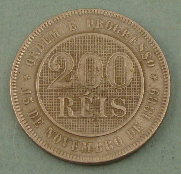 1889 Brazil 200 Reis Coin