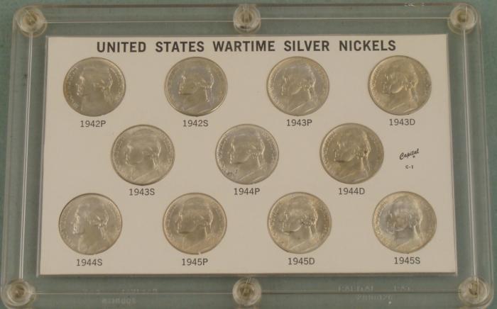 US Wartime Silver Nickels Set 1942 P-1945 S RAW BU