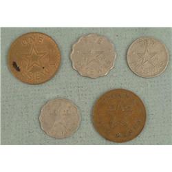 Ghana 5 Diff African Coins Pesewas, Pence 1958-67