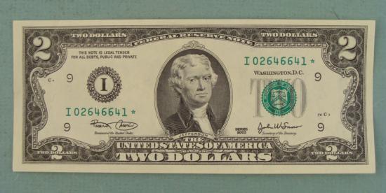 2003 $2 Star Note Two Dollar Bill I Mint Minneapolis CU