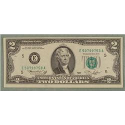 Off-Center 1976 UNC $2 Dollar Bill Note E Mint Richmond