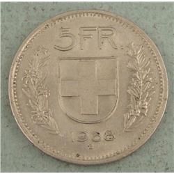 1968 B Five 5 Francs Swiss Coin UNC