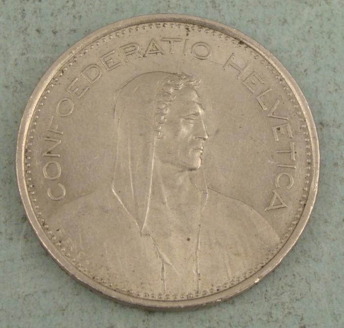 1968 B Five 5 Francs Swiss Coin UNC