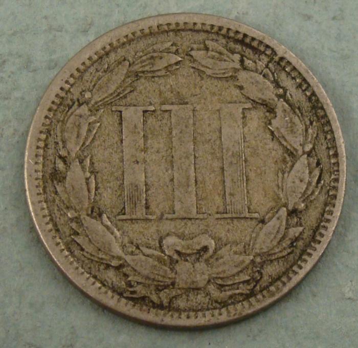 1867 3 Three Cent Nickel US Coin