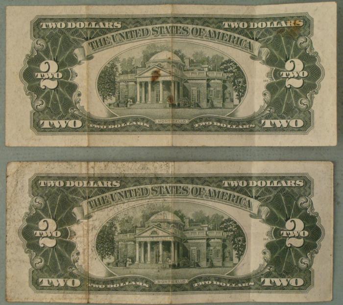 (2) $2 Dollar Note 1928 G Red Seal Bill Large TWO