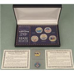 7 Colorized State Quarters Set In Box, Case
