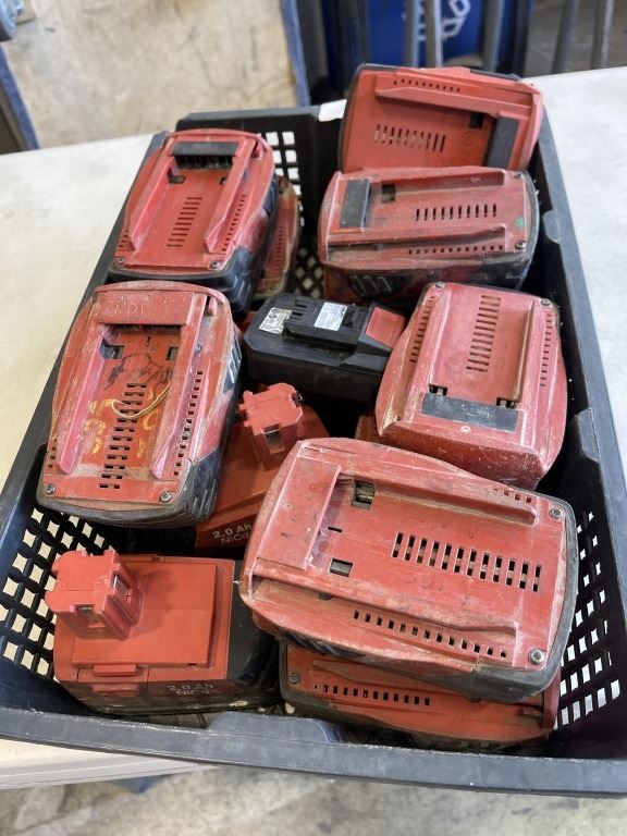 TRAY OF HILTI POWER TOOL BATTERIES, ALL DEAD BATTERIES, DONT HOLD CHARGE