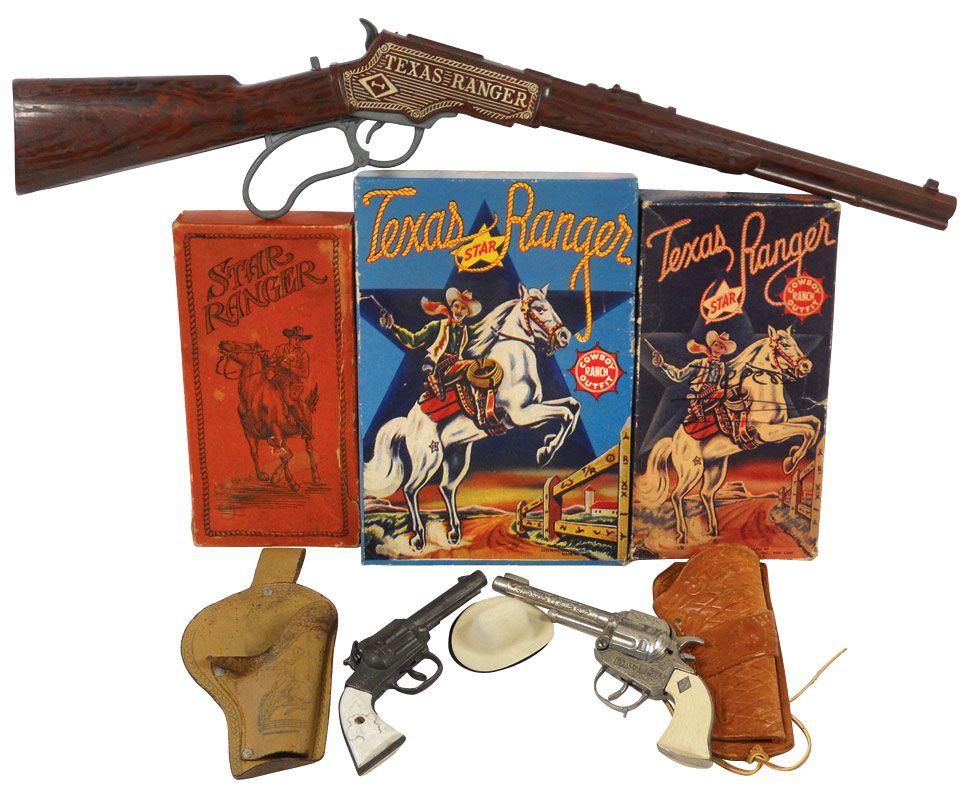 Toy cap guns, holsters & Texas Ranger plastic rifle, Texas Star Ranger ...