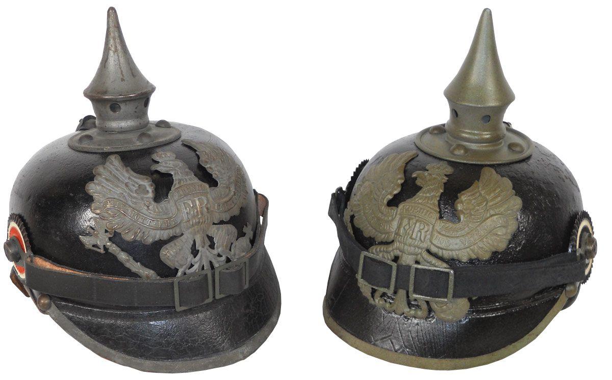 Militaria, 2 wartime Prussian infantry helmets w/eagle hat badges that ...