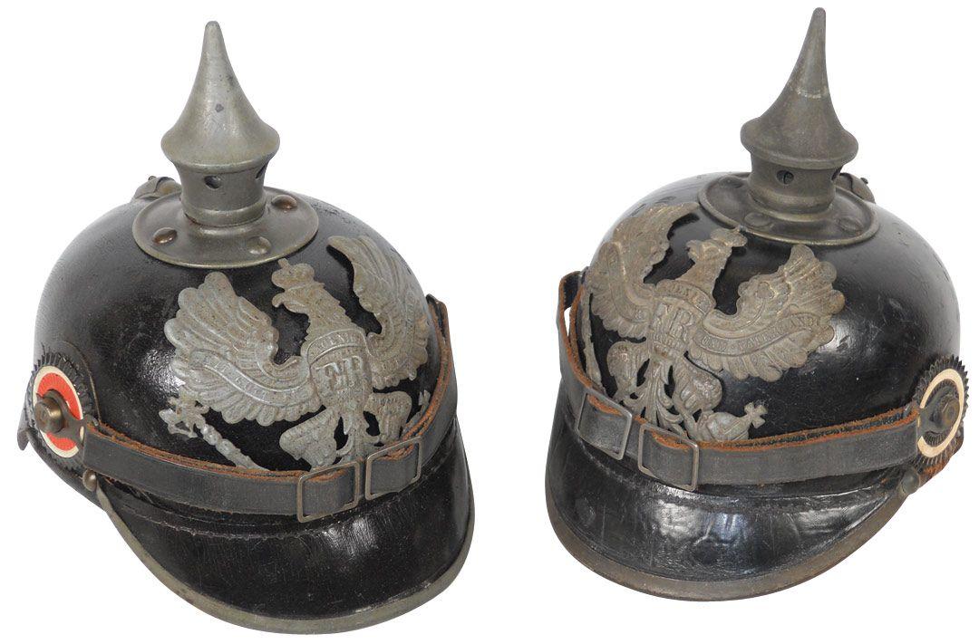 Militaria, 2 wartime Prussian infantry helmets w/eagle hat badges that ...