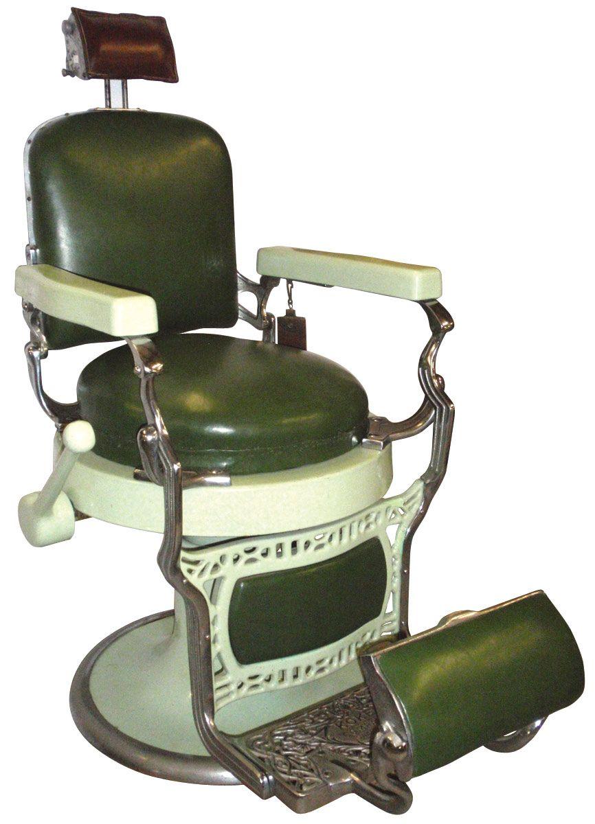 Barber chair, mfgd by Koken, round seat, green porcelain w/orig green ...