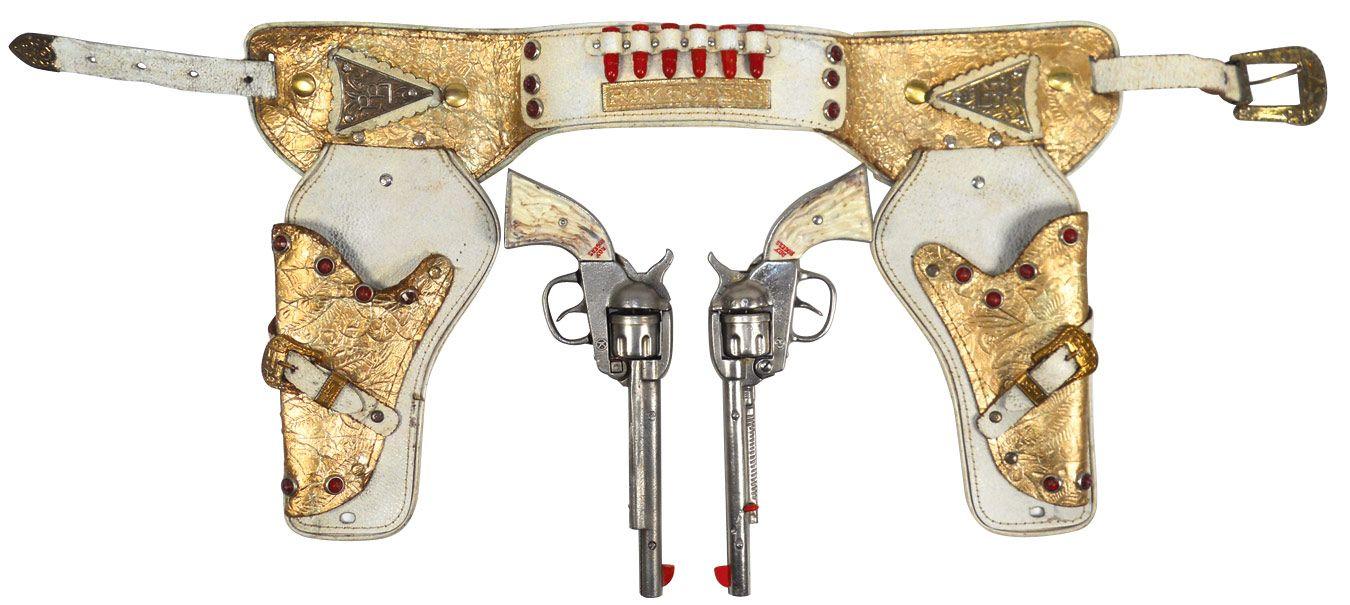 Roy Rogers double cap gun set w/orig RR guns, gold foil w/red jewel ...