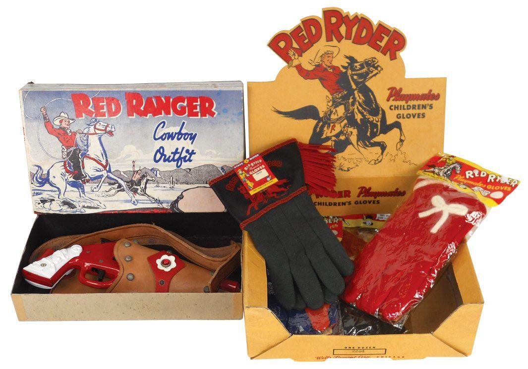 Toy cap guns, Red Ranger red metal gun w/white grips & holster in box ...