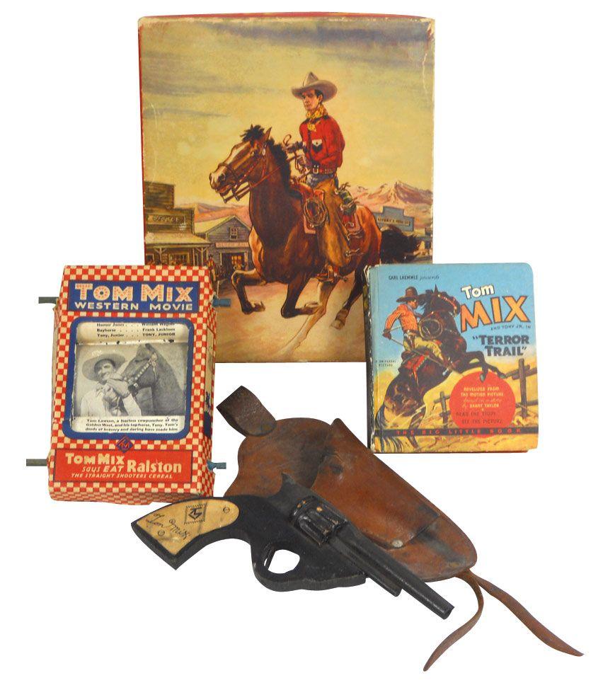 Tom Mix items (4), cowboy boot box (empty), Ralston Purina Western ...