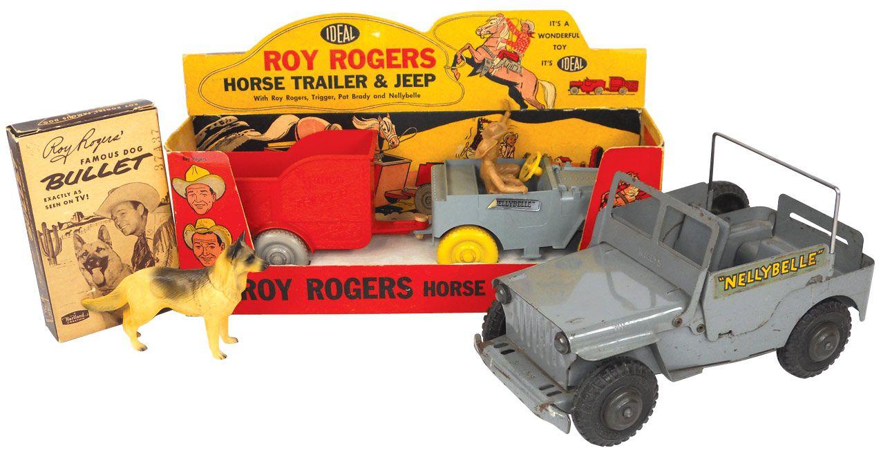 Roy Rogers toys (3), Nellie Belle Willys Jeep, pressed steel w/orig ...